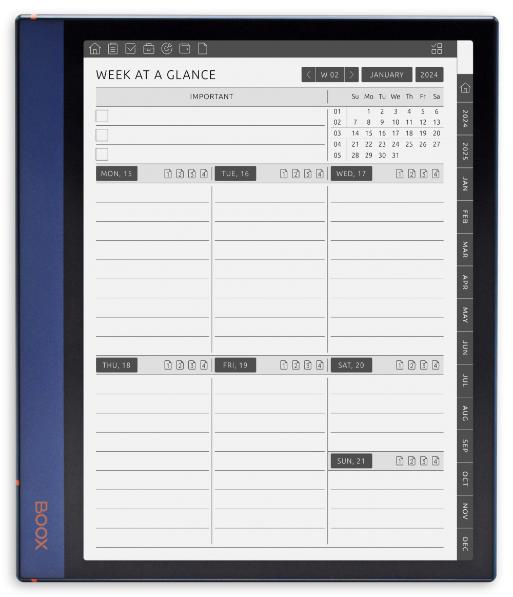 Download Weekly Planner Hyperlinked PDF for ONYX BOOX