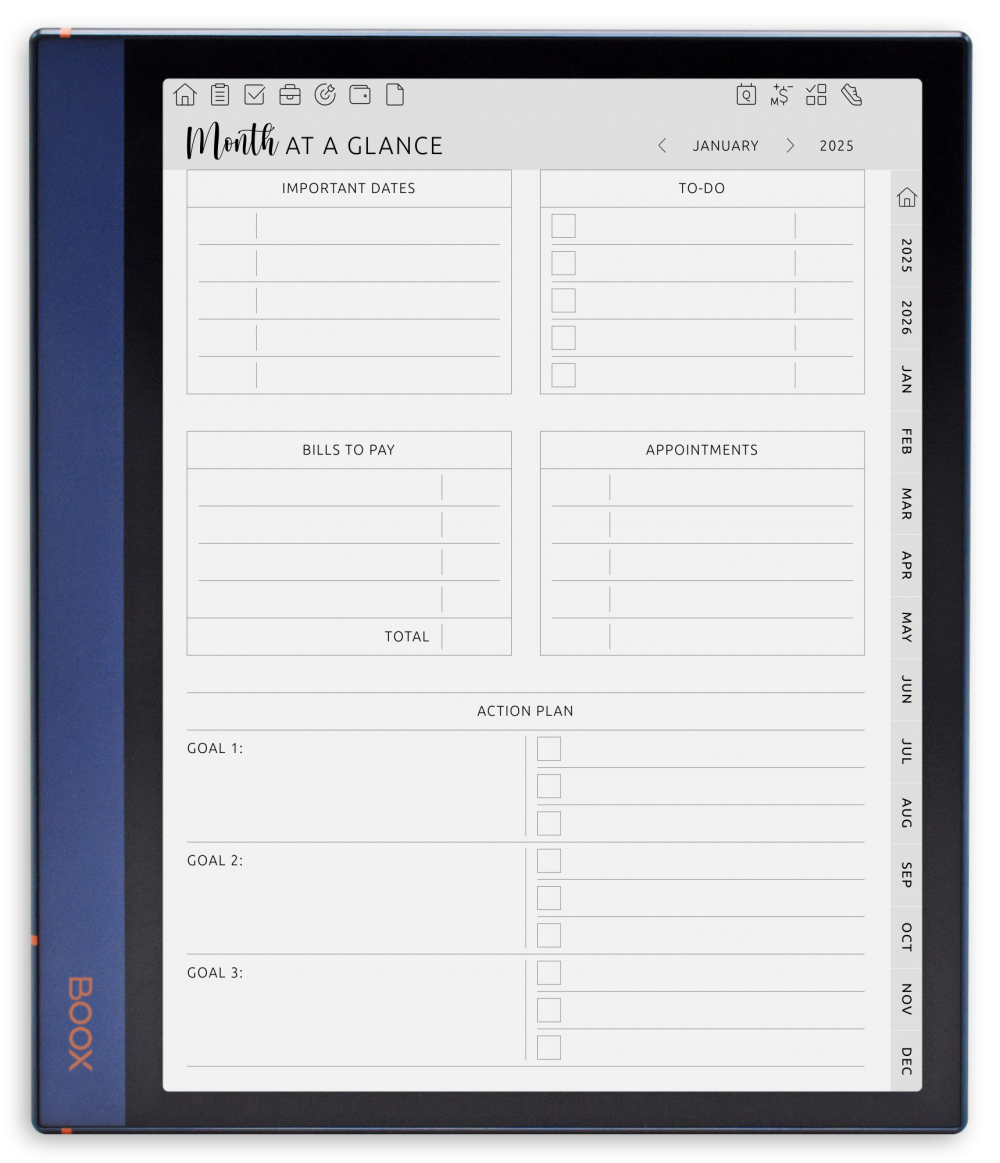 Download Weekly Planner Hyperlinked PDF for ONYX BOOX