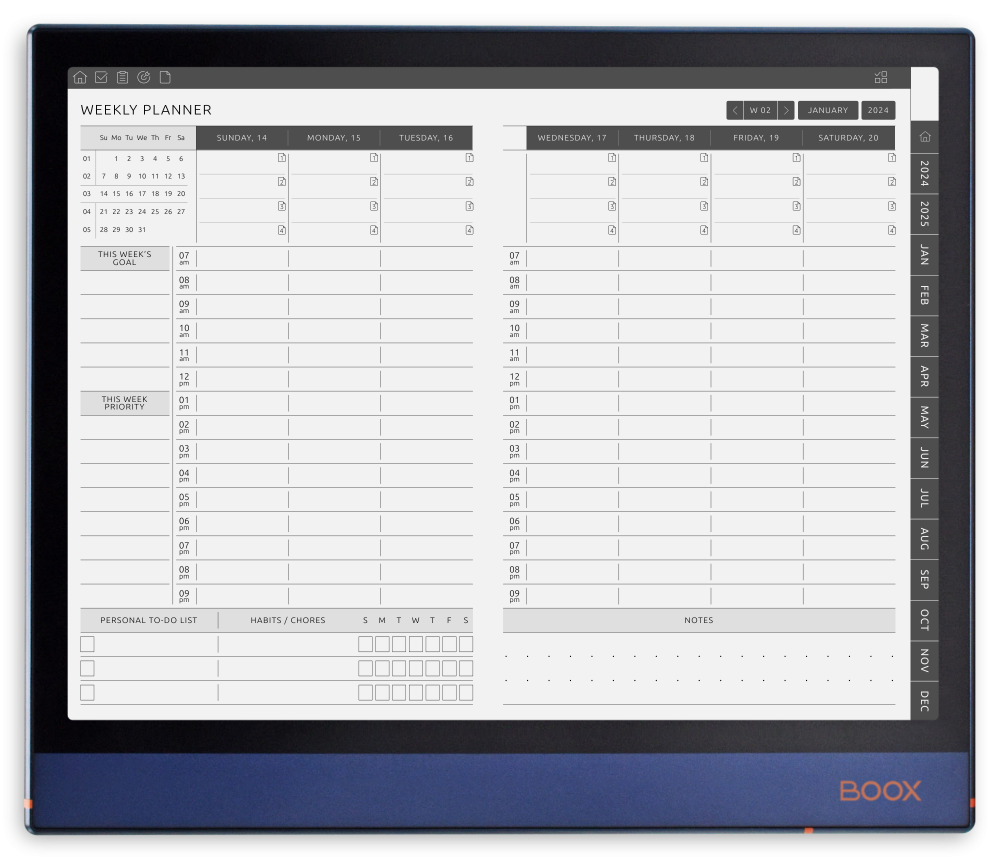 Download Weekly Schedule Planner Hyperlinked PDF for ONYX BOOX