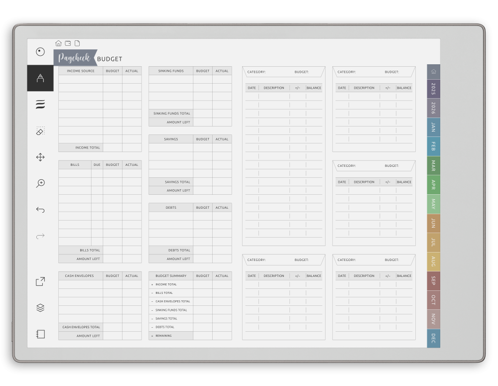 Budget Planner for reMarkable - Download Hyperlinked PDF