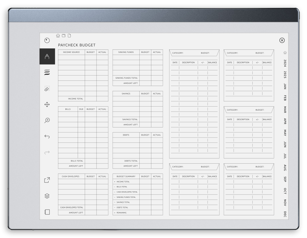 Budget Planner for reMarkable - Download Hyperlinked PDF