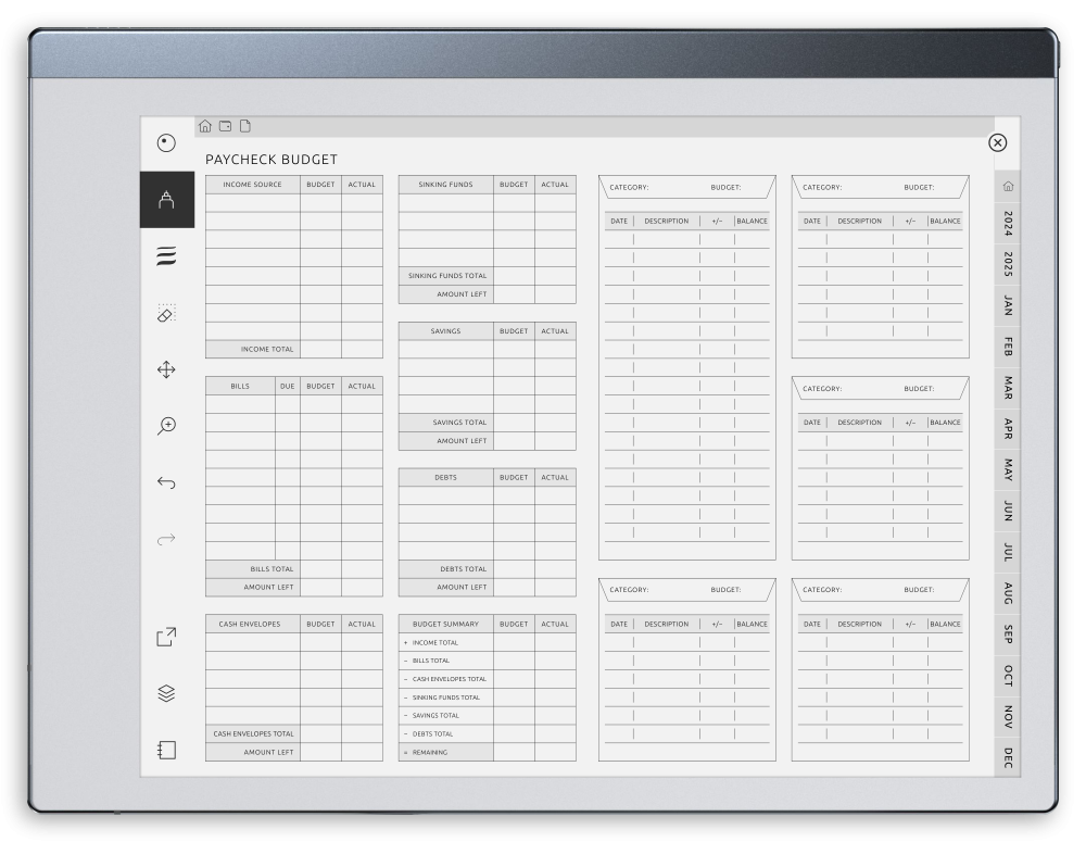 Budget Planner for reMarkable - Download Hyperlinked PDF