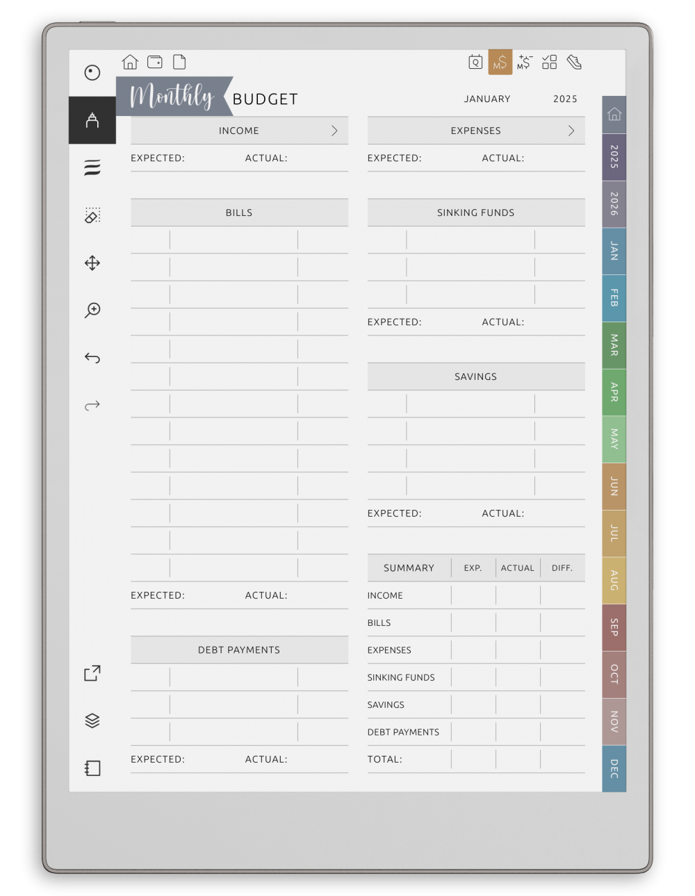 Budget Planner for reMarkable - Download Hyperlinked PDF
