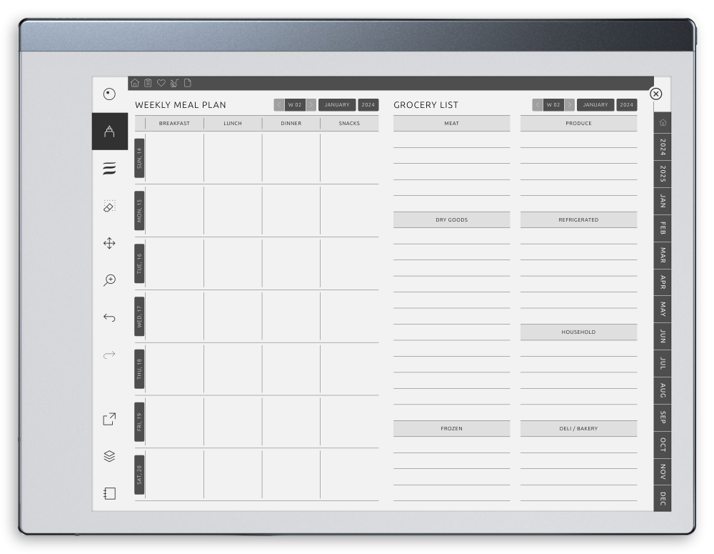 Meal Planner for reMarkable 2 / Paper Pro - Download PDF