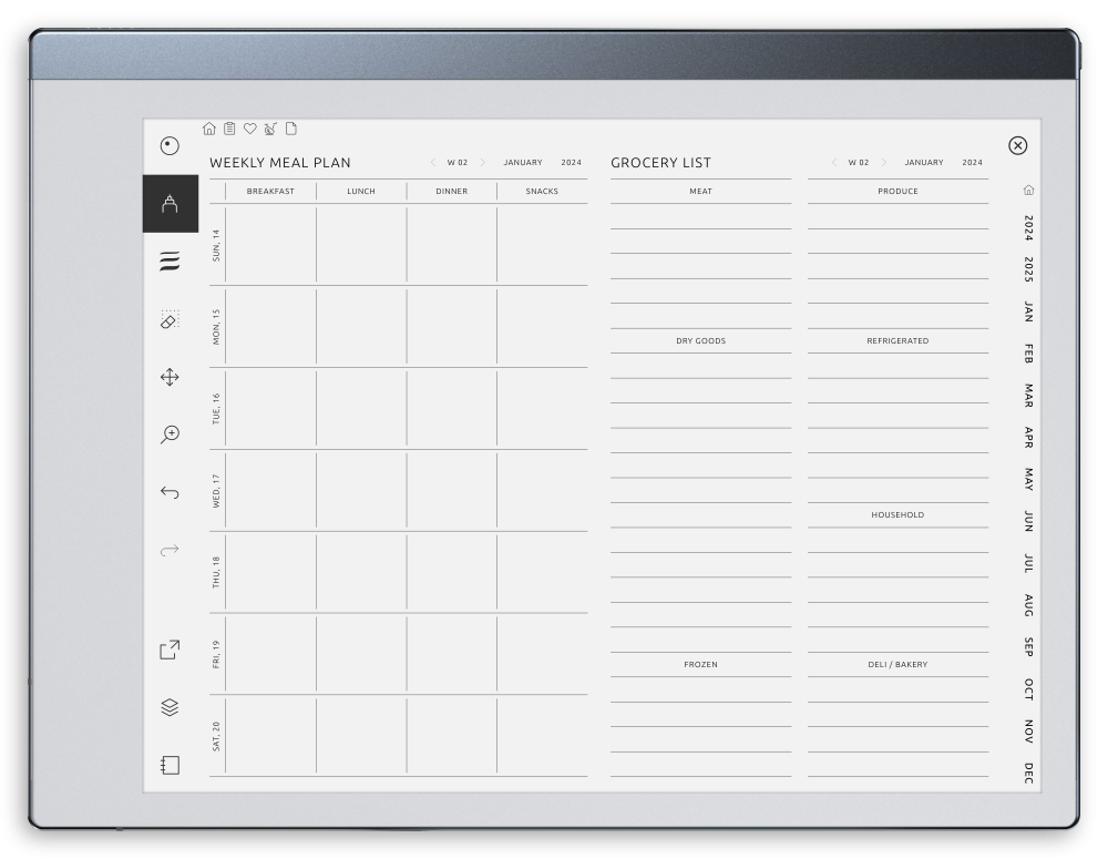 Meal Planner for reMarkable 2 / Paper Pro - Download PDF