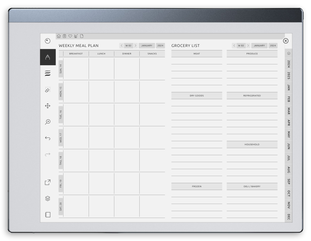 Meal Planner for reMarkable 2 / Paper Pro - Download PDF