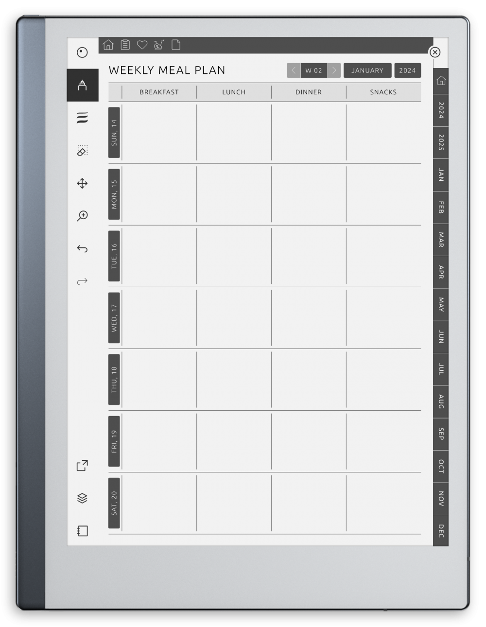 Meal Planner for reMarkable 2 / Paper Pro - Download PDF
