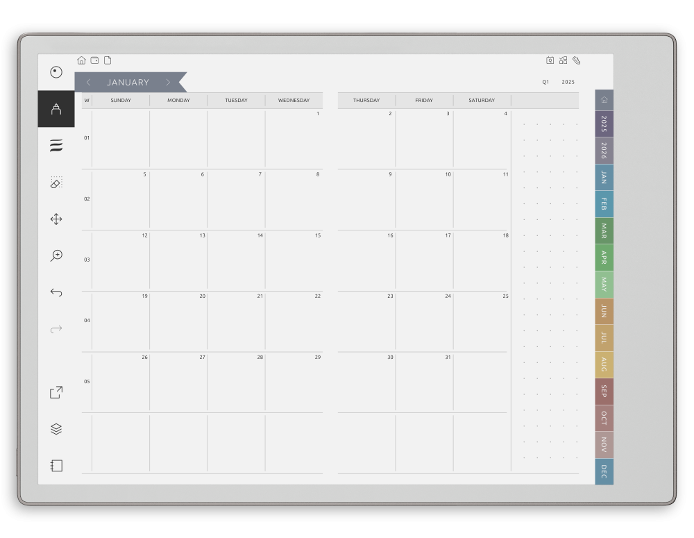 Monthly Calendar 2025 - 2030 for reMarkable