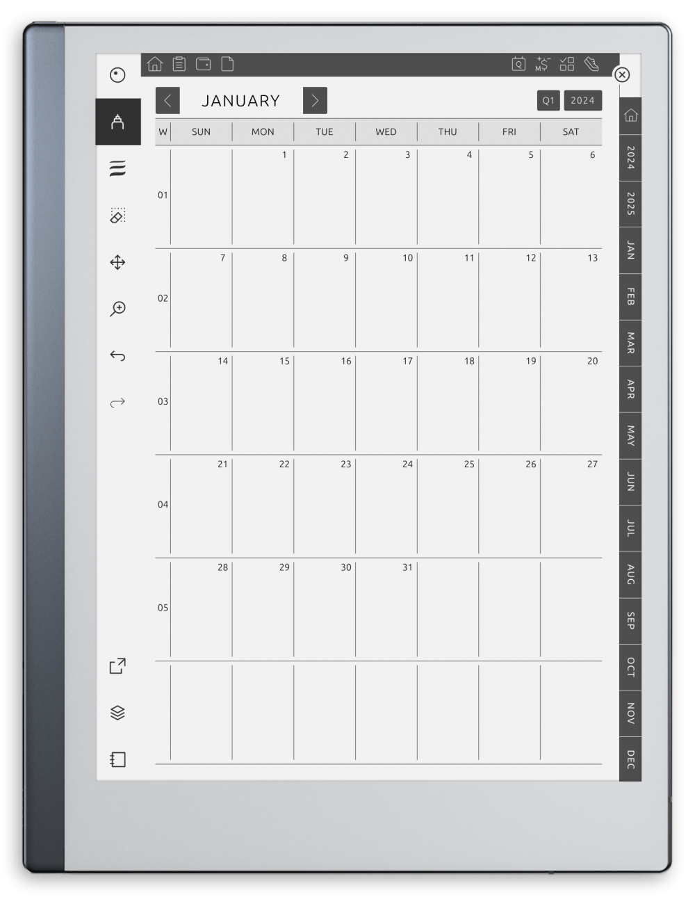Monthly Calendar 2025 - 2030 for reMarkable