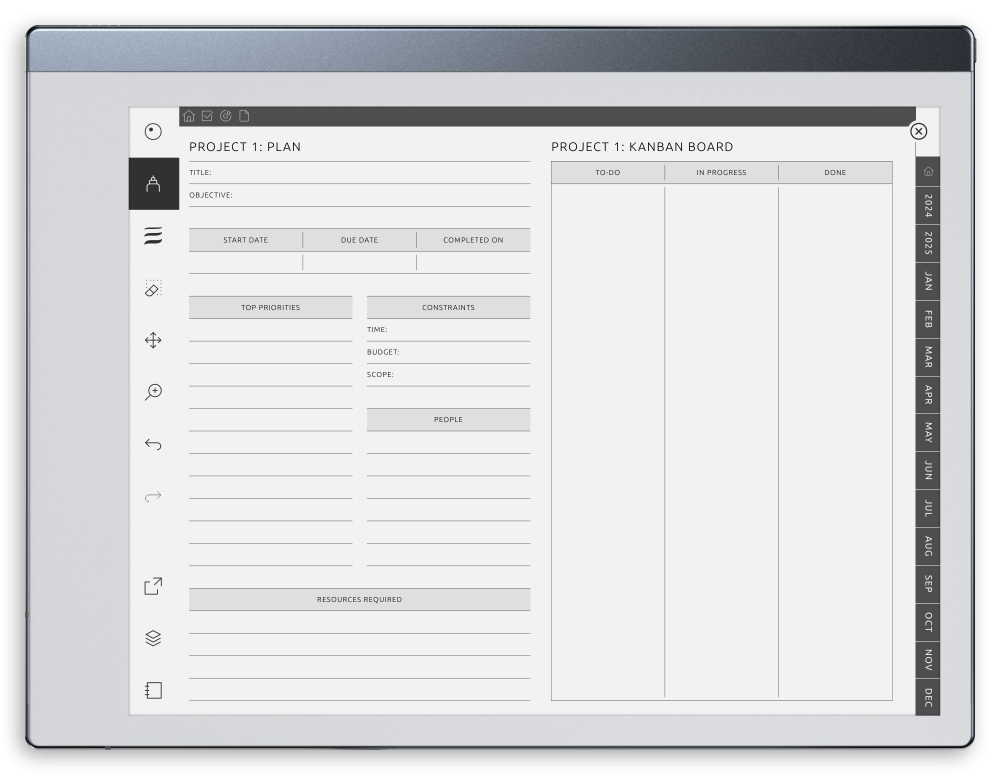Project Planner for reMarkable - Download Hyperlinked PDF