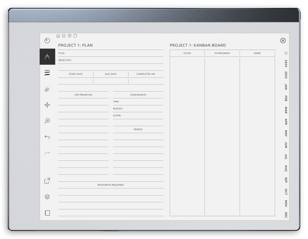 Project Planner for reMarkable - Download Hyperlinked PDF