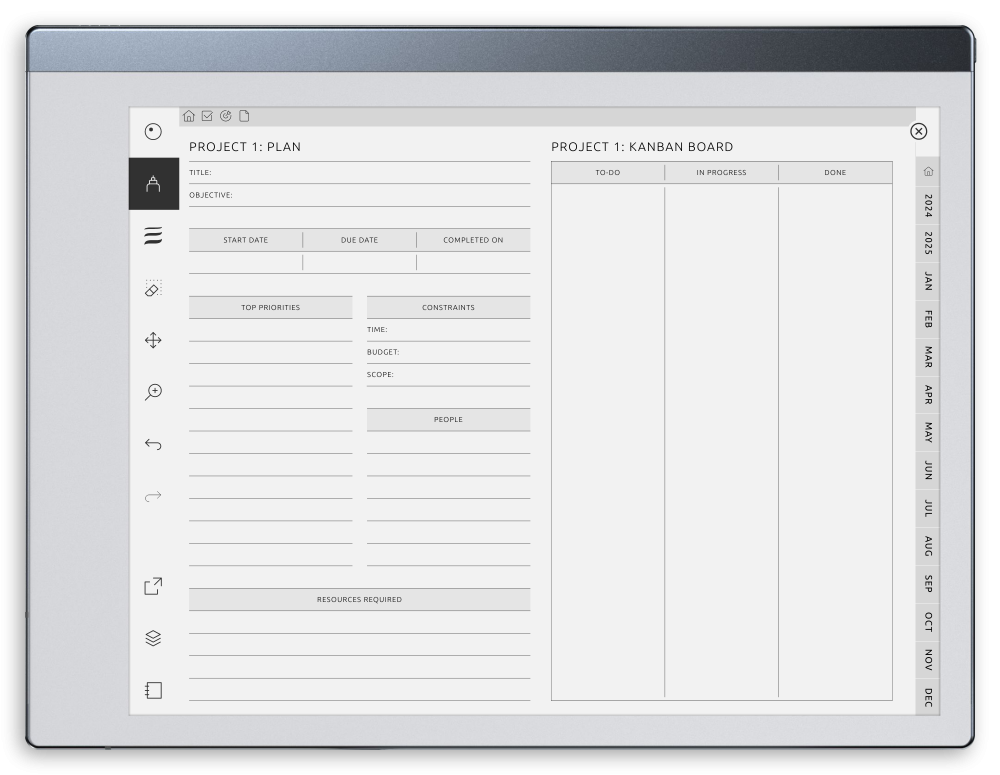 Project Planner for reMarkable - Download Hyperlinked PDF