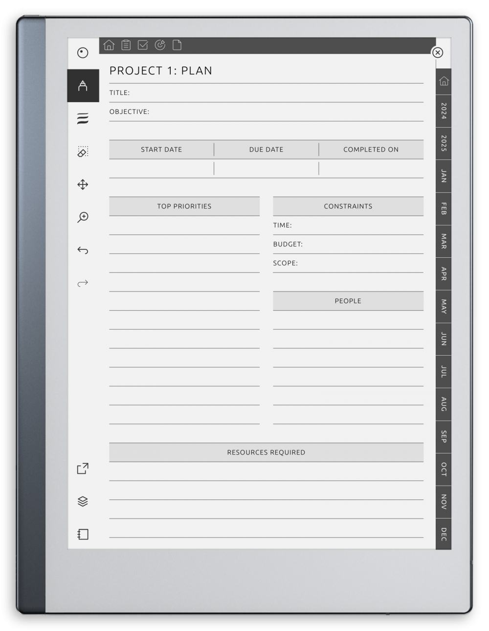Project Planner for reMarkable - Download Hyperlinked PDF