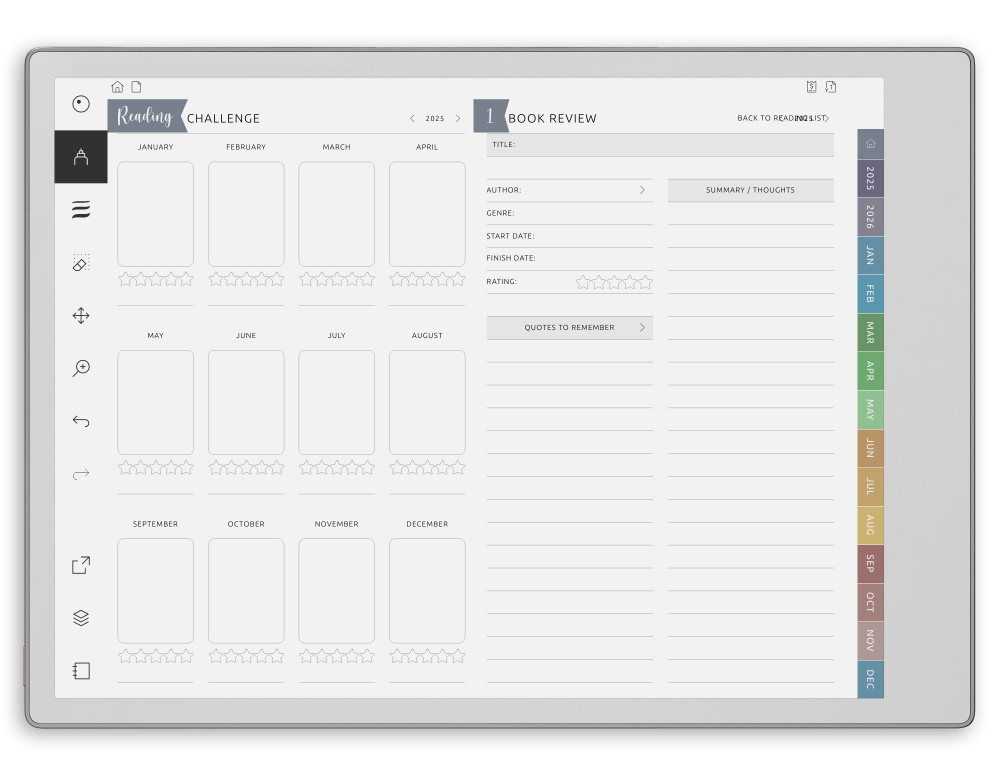 Reading Journal Template for reMarkable – Track Books & Notes