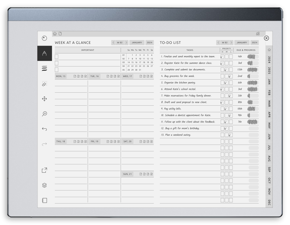 Weekly To-Do planner for reMarkable - Customizable Hyperlinked PDF