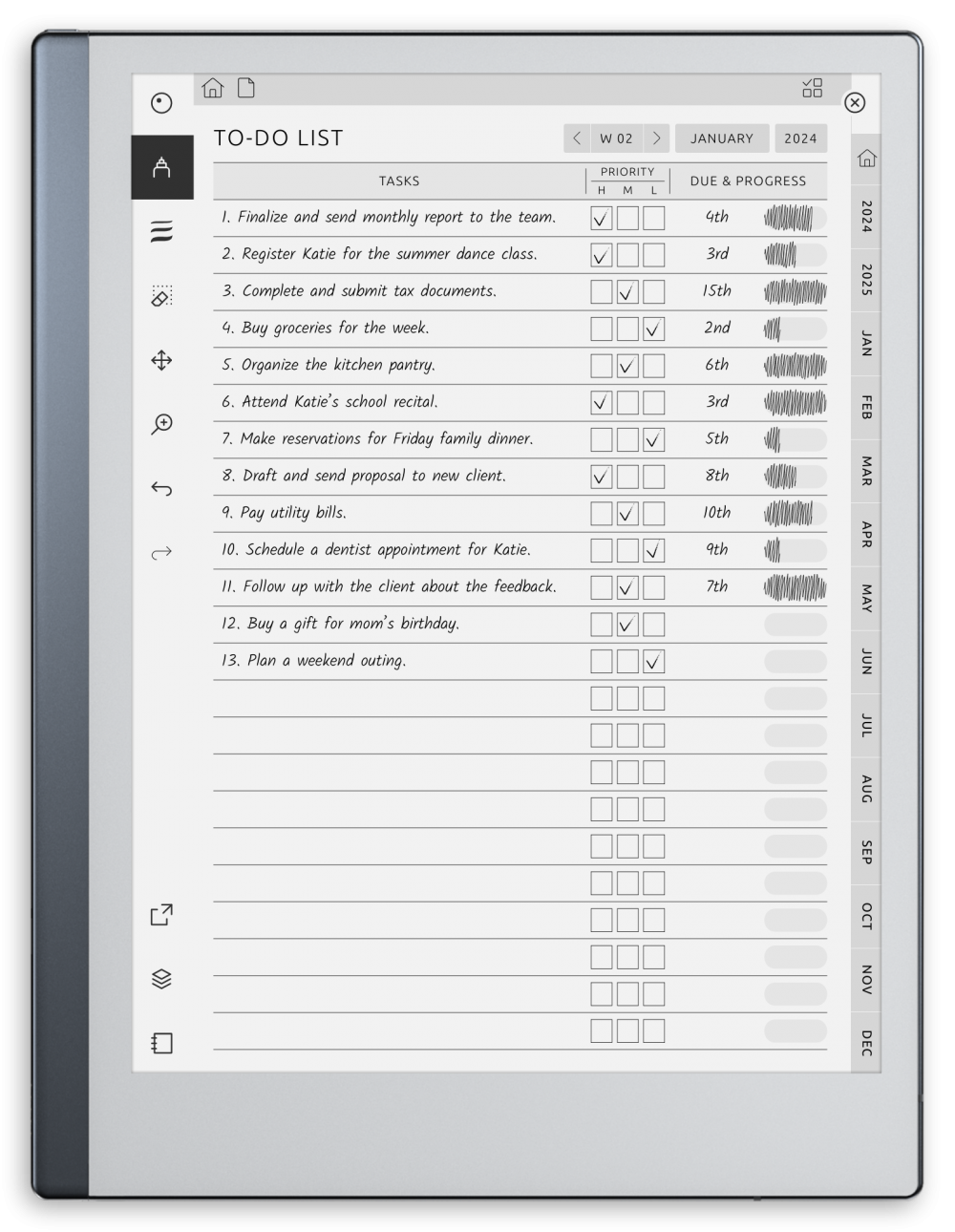 Weekly To-Do planner for reMarkable - Customizable Hyperlinked PDF