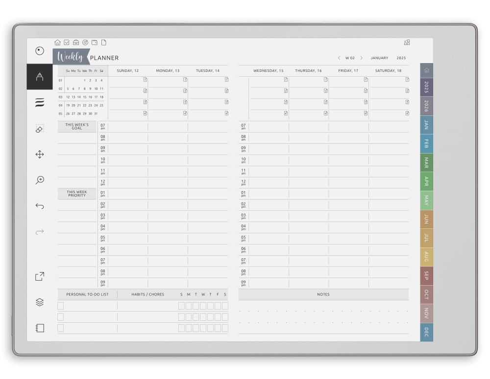 Weekly Planner for reMarkable - Customizable Hyperlinked PDF