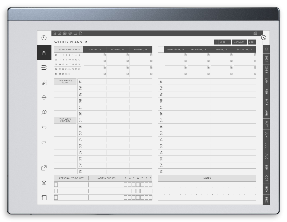 Weekly Planner for reMarkable - Customizable Hyperlinked PDF