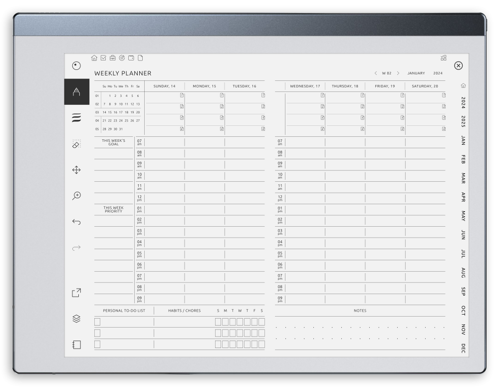 Weekly Planner for reMarkable - Customizable Hyperlinked PDF