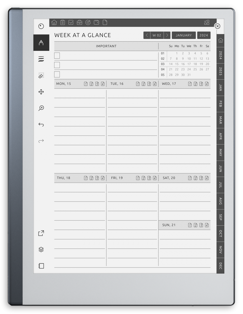 Weekly Planner for reMarkable - Customizable Hyperlinked PDF