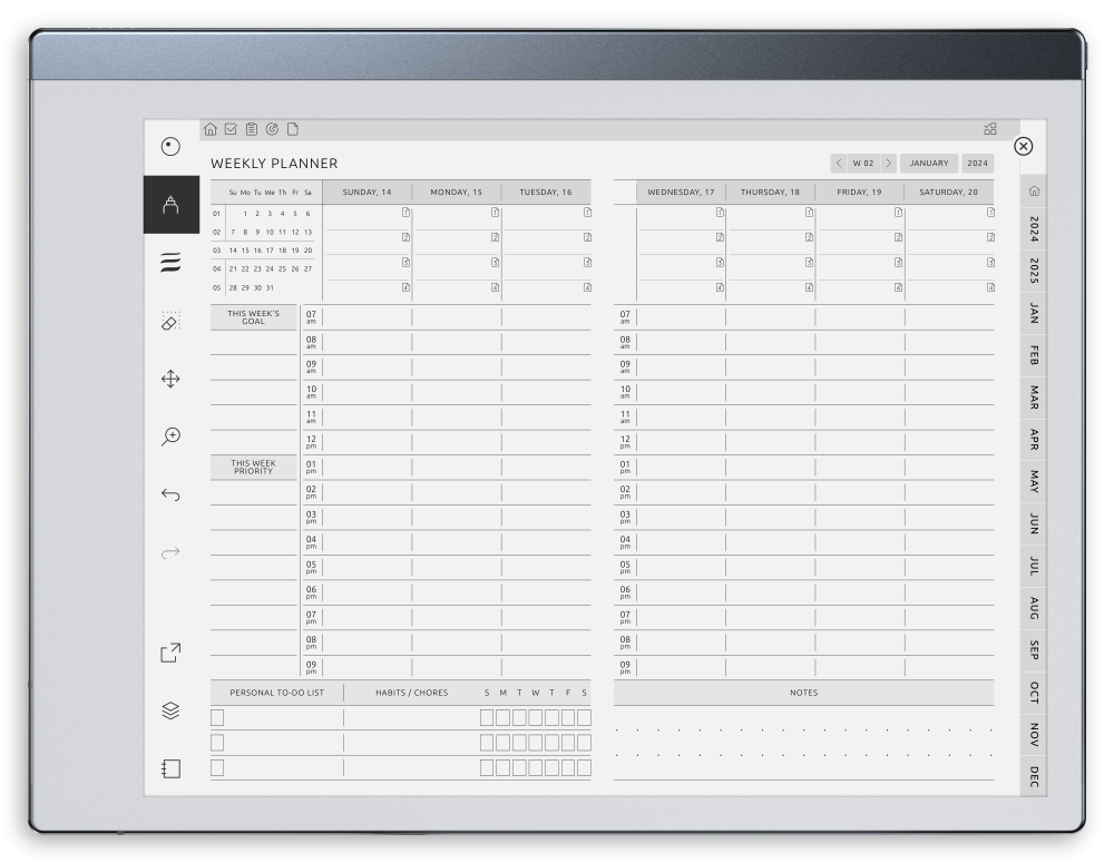 Weekly Schedule Planner for reMarkable - Get Customizable Hyperlinked PDF