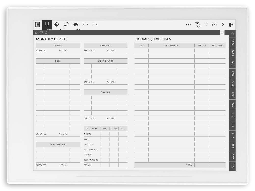 Download Budget Planner PDF for Supernote A5 X & A6 X