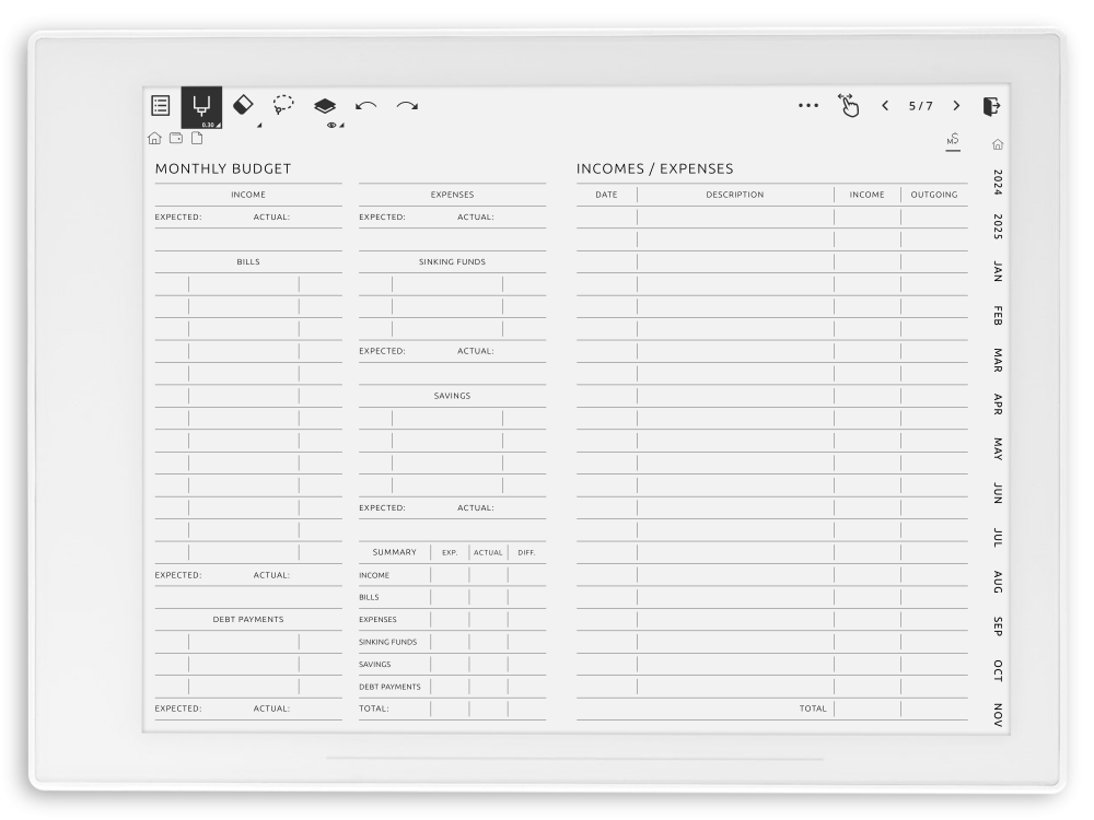 Download Budget Planner PDF for Supernote A5 X & A6 X