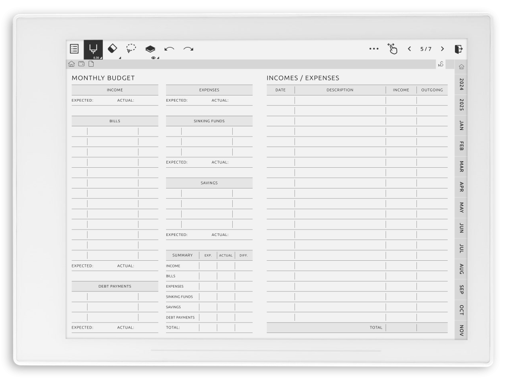 Download Budget Planner PDF for Supernote A5 X & A6 X