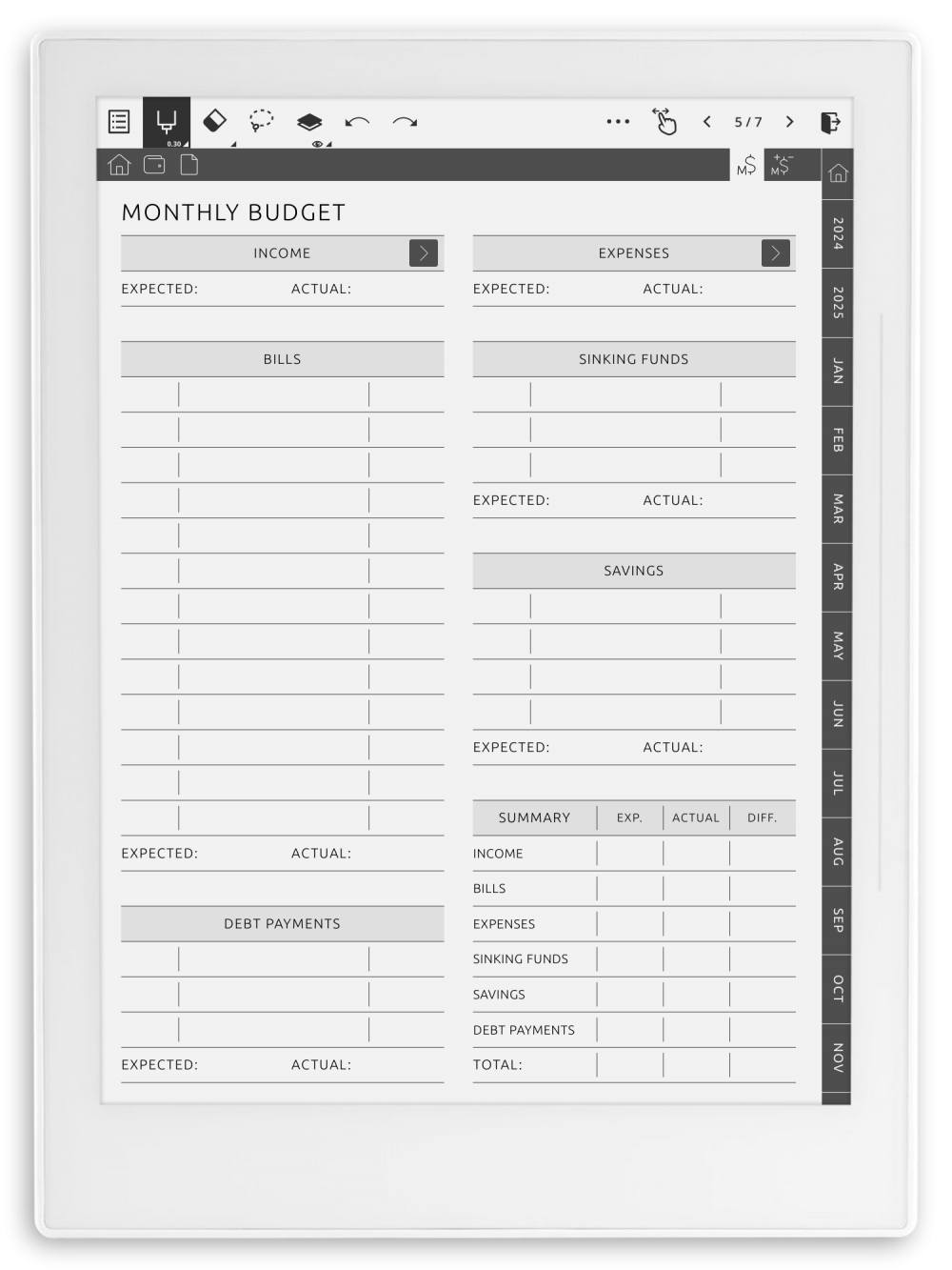 Download Budget Planner PDF for Supernote A5 X & A6 X