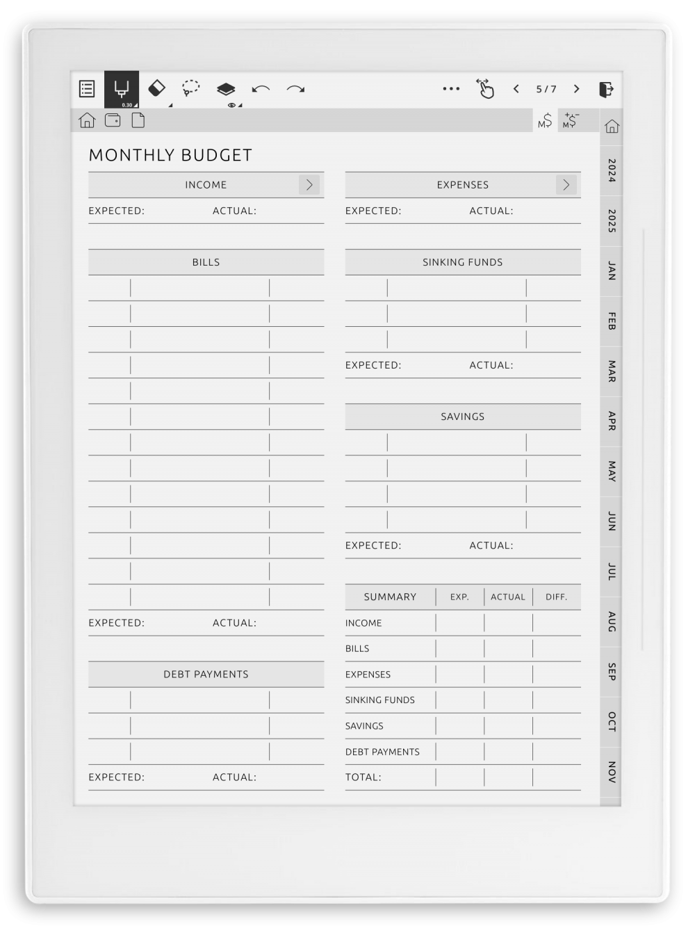 Download Budget Planner PDF for Supernote A5 X & A6 X