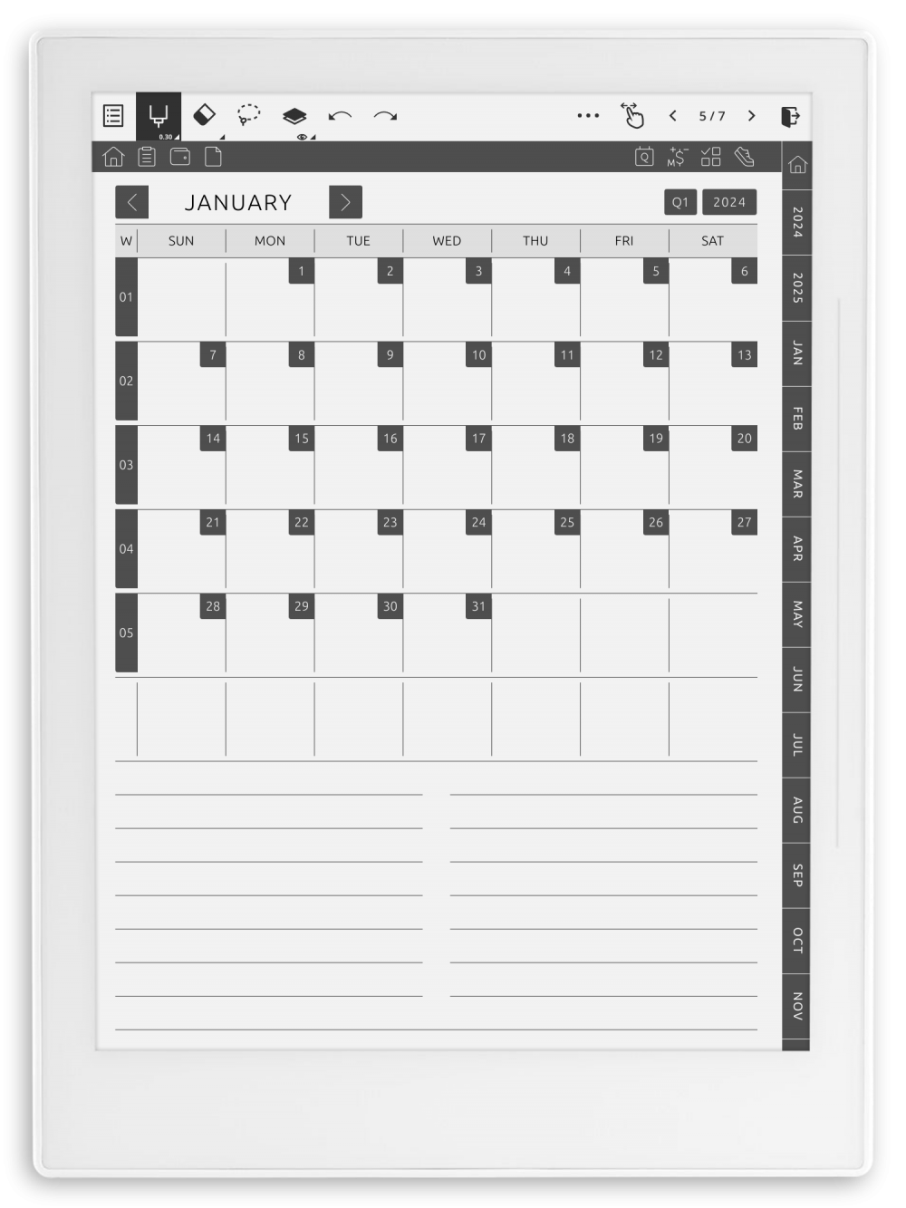Download Monthly Calendar 2024 - 2029 for Supernote A5 X & A6 X