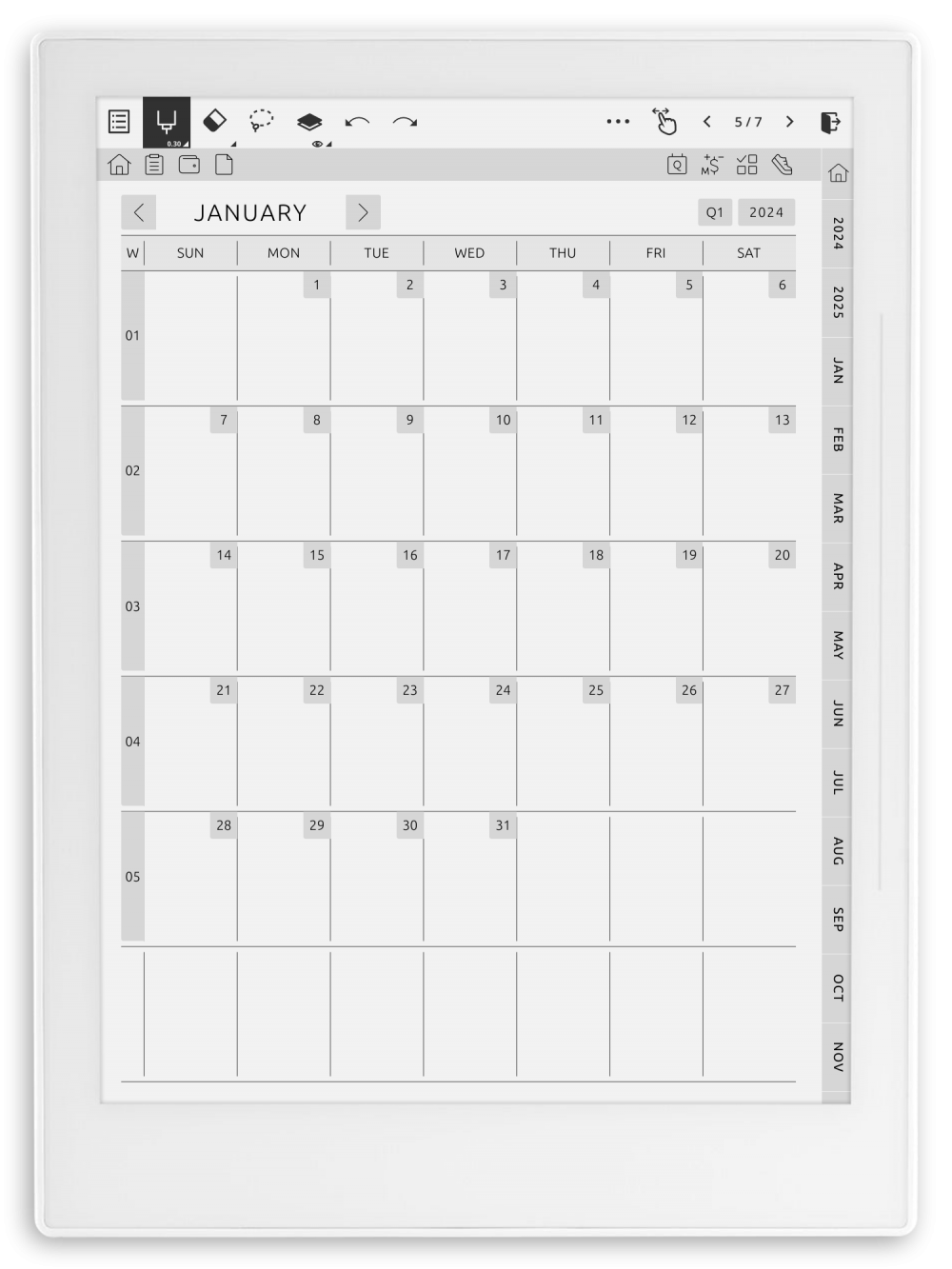 Download Monthly Calendar 2025 - 2030 for Supernote A5 X & A6 X