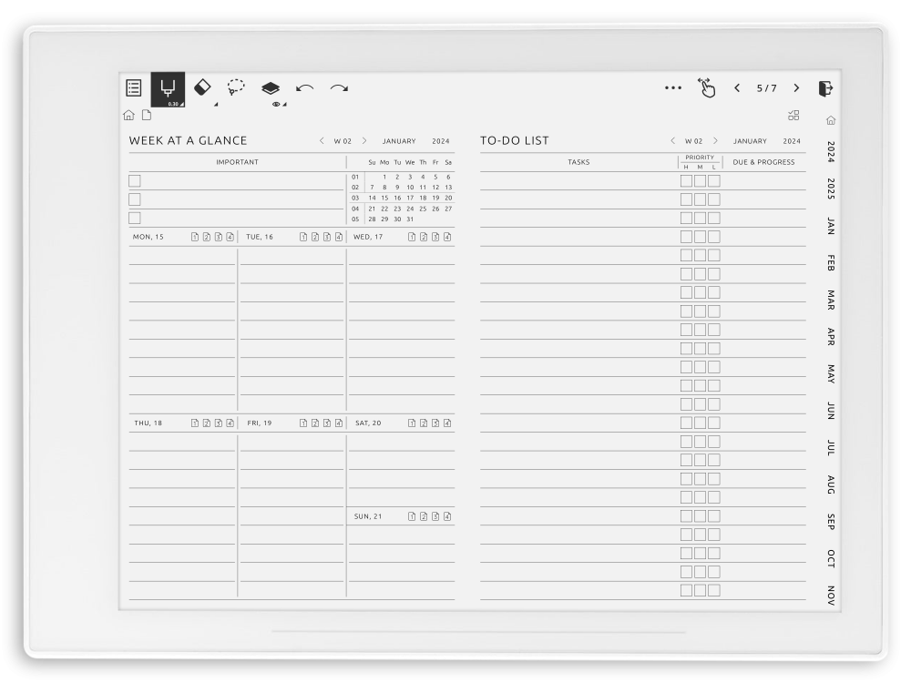 Download Weekly To-Do planner PDF for Supernote A6X & A5X
