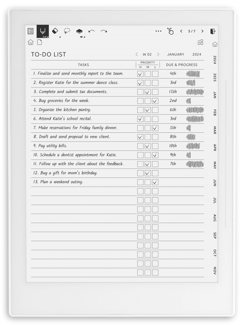 Download Weekly To-Do planner PDF for Supernote A6X & A5X