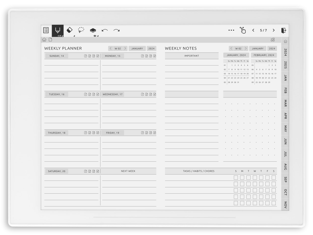 Download Weekly Journal PDF for Supernote A6X & A5X