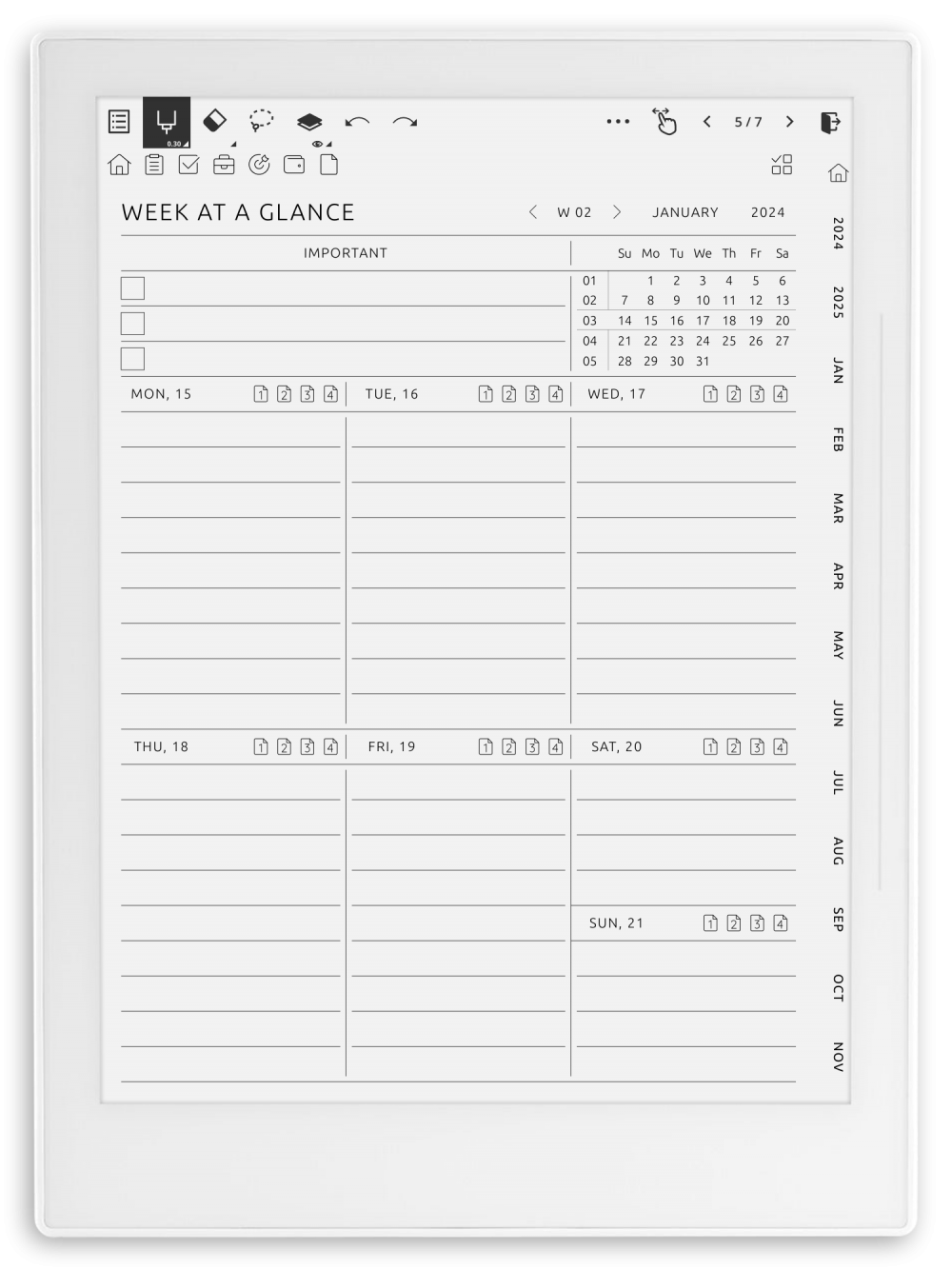 Download Supernote A5 X & A6 X Weekly Planner Hyperlinked PDF
