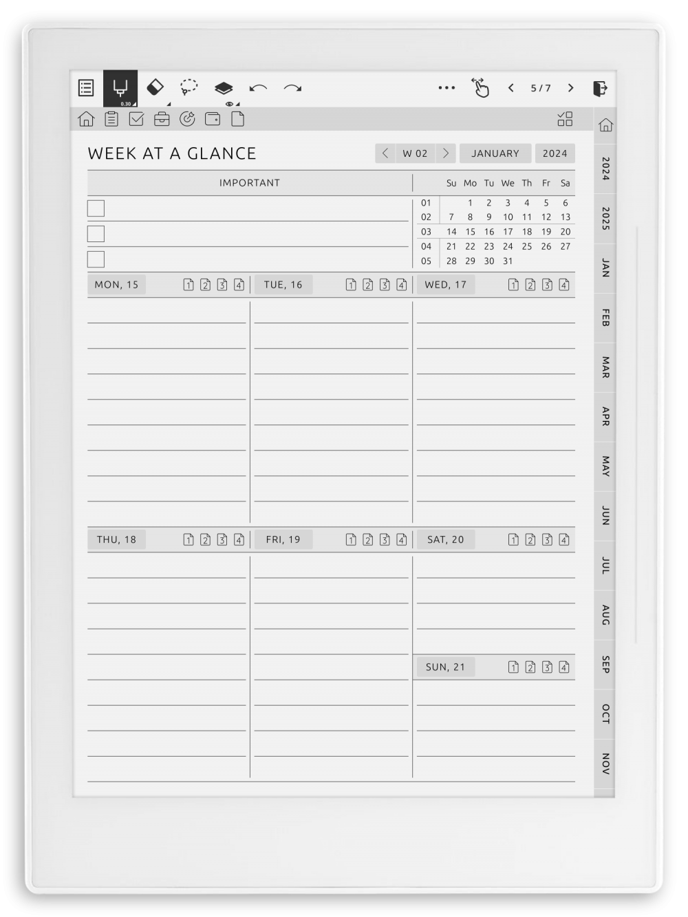 Download Supernote A5 X & A6 X Weekly Planner Hyperlinked PDF