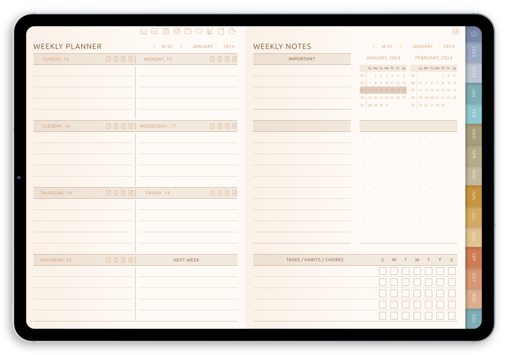 Download Weekly Digital Planner PDF for GoodNotes, iPad (Dark)