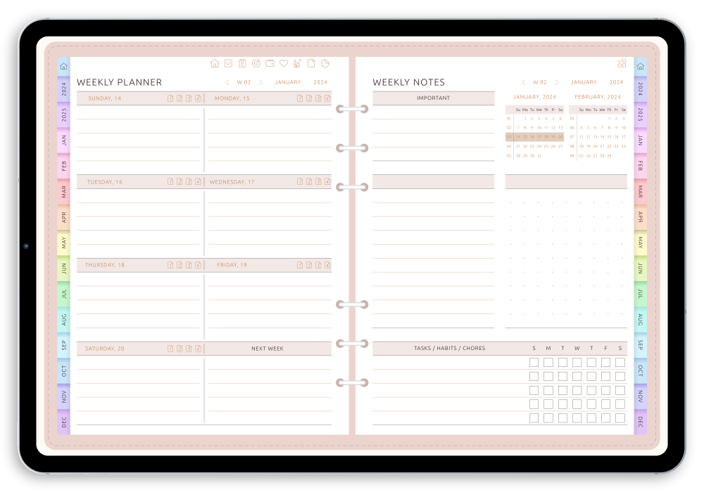 Download Weekly Digital Planner PDF for GoodNotes, iPad (Dark)