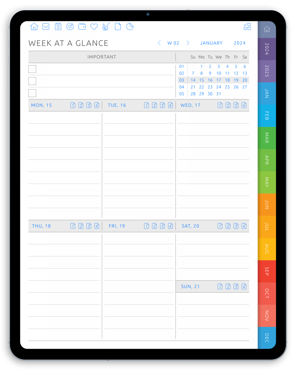 Download Weekly Digital Planner PDF for GoodNotes, iPad (Dark)