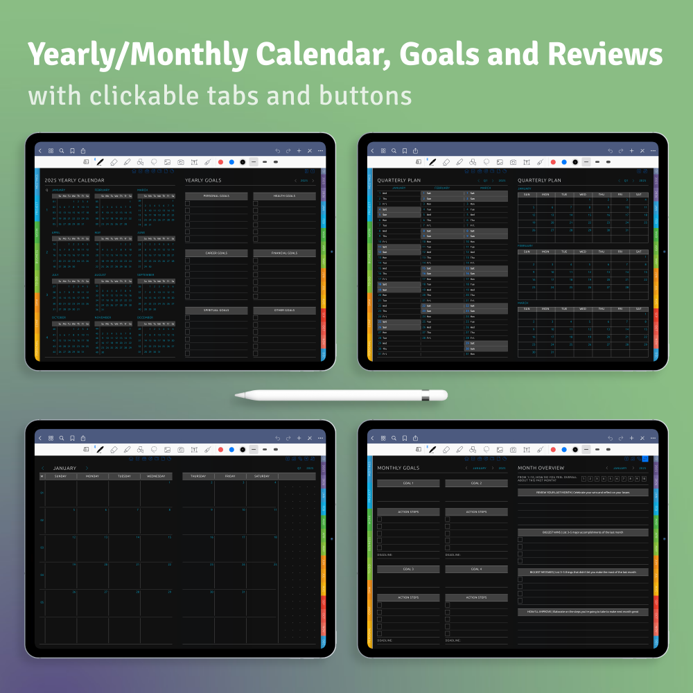 Dark Theme Daily Digital Planner for iPad, Android, Goodnotes & More ...