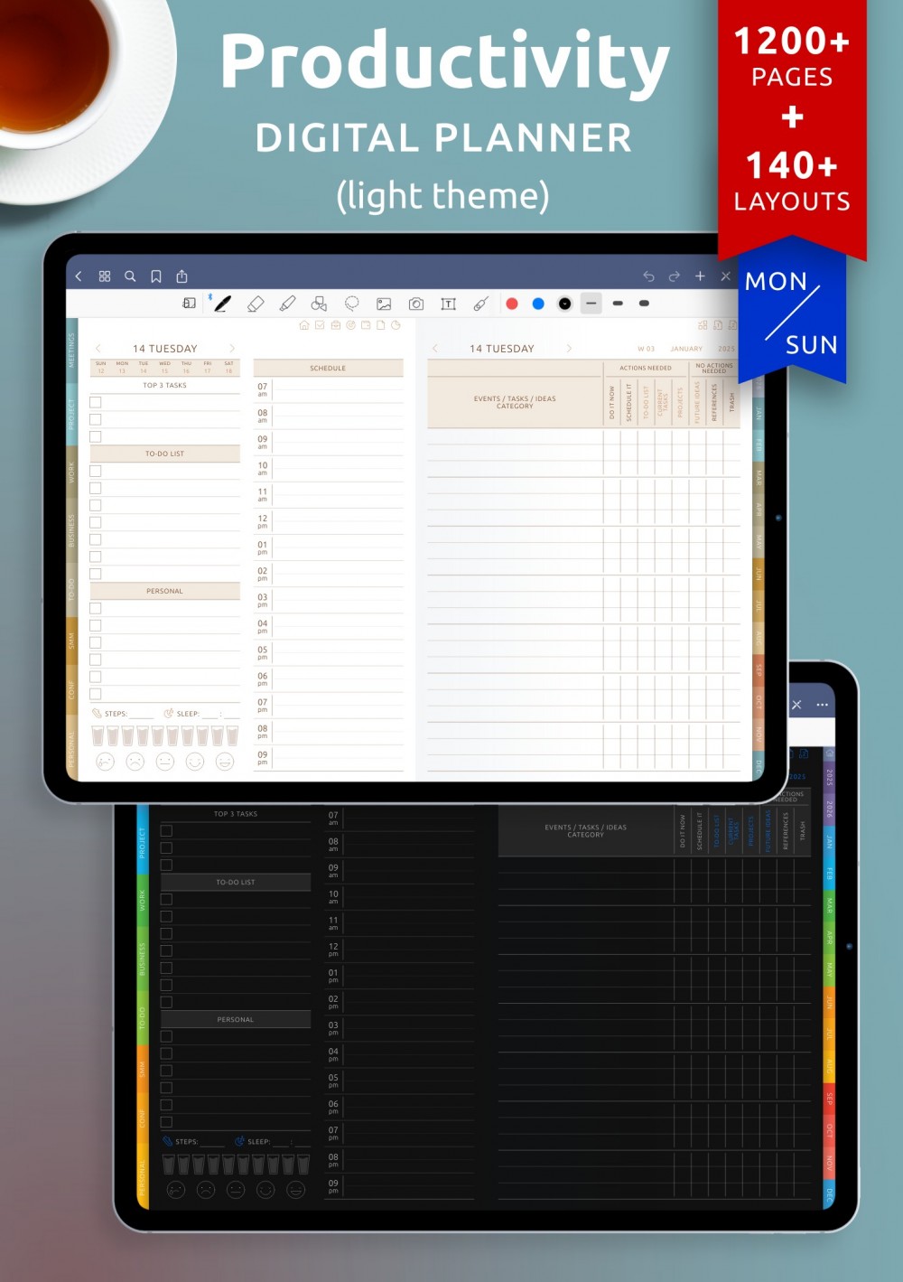 Daily Productivity Digital Planner (Light Theme) - Download for iPad ...