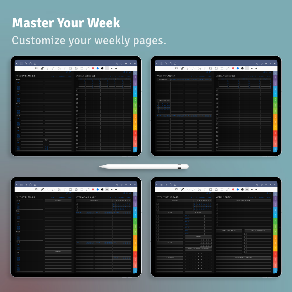 Download Digital Bullet Journal PDF for GoodNotes, iPad (Dark)