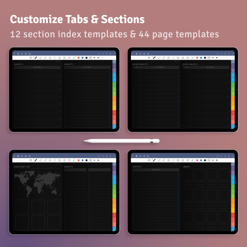 Download Digital Bullet Journal PDF for GoodNotes, iPad (Dark)