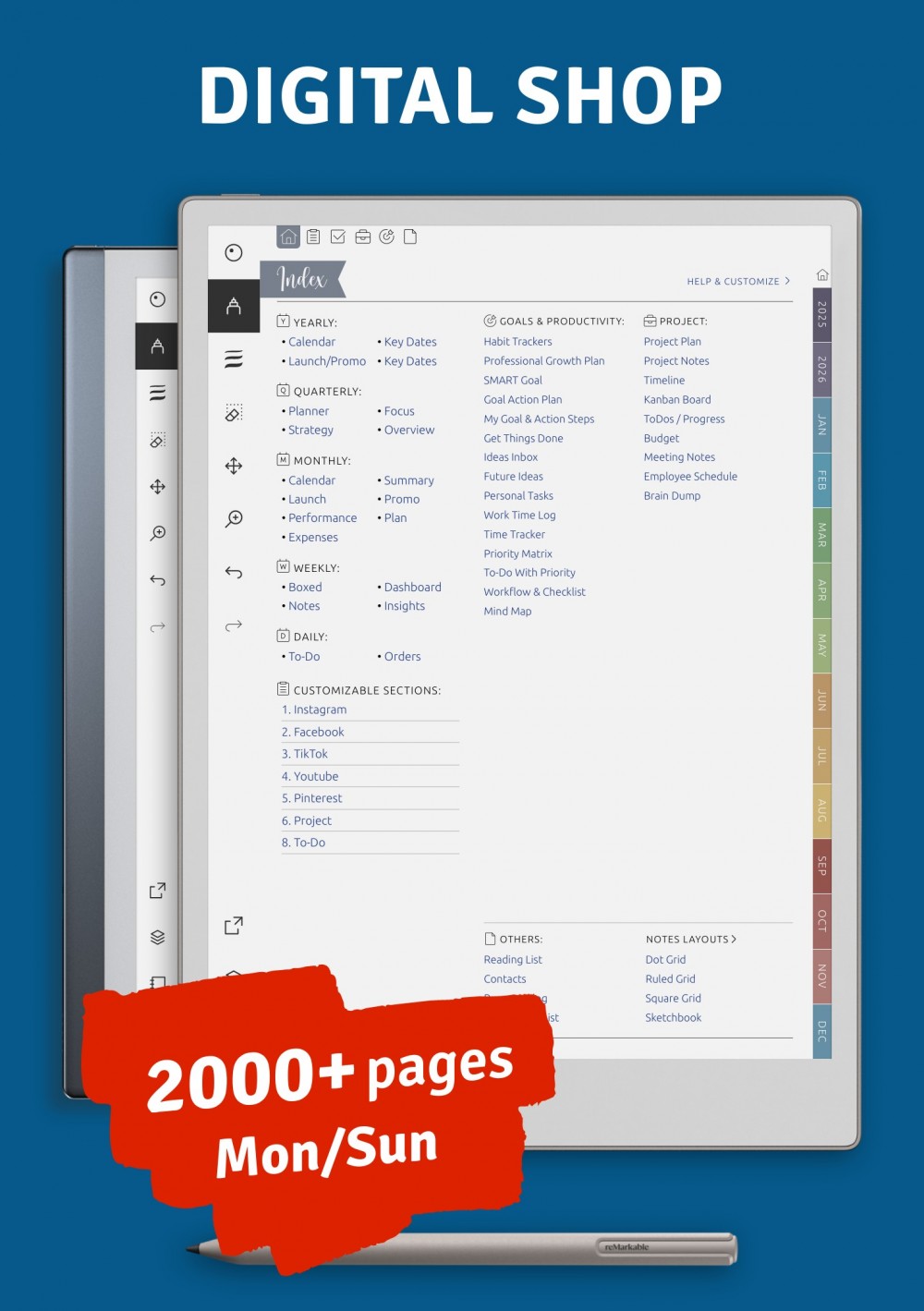 Download Digital Shop Planner for reMarkable - Hyperlinked PDF