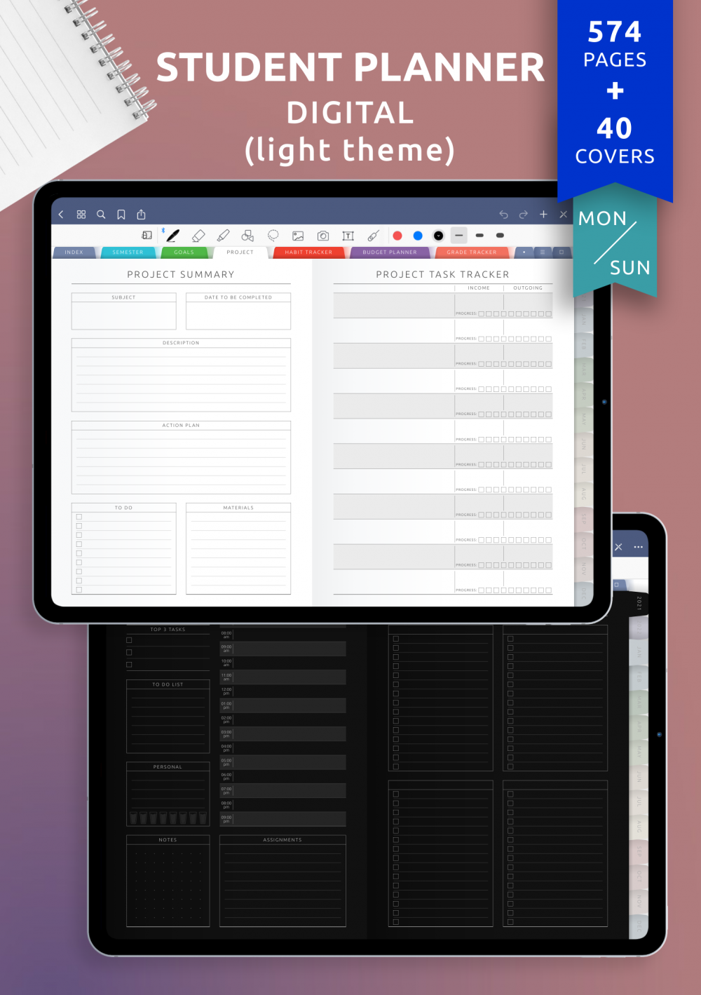 Download Digital Student Planner PDF for GoodNotes, iPad