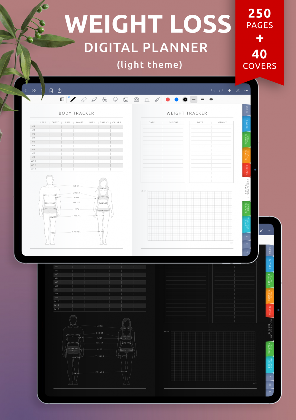 Download Digital Weight Loss Planner PDF for GoodNotes, iPad