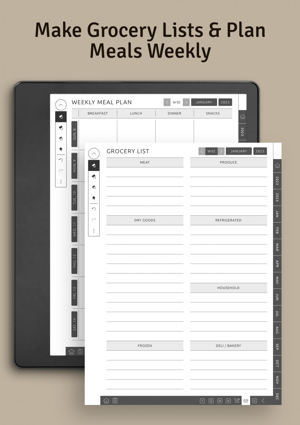 Customizable Kindle Scribe Meal Planner with Hyperlinked PDF