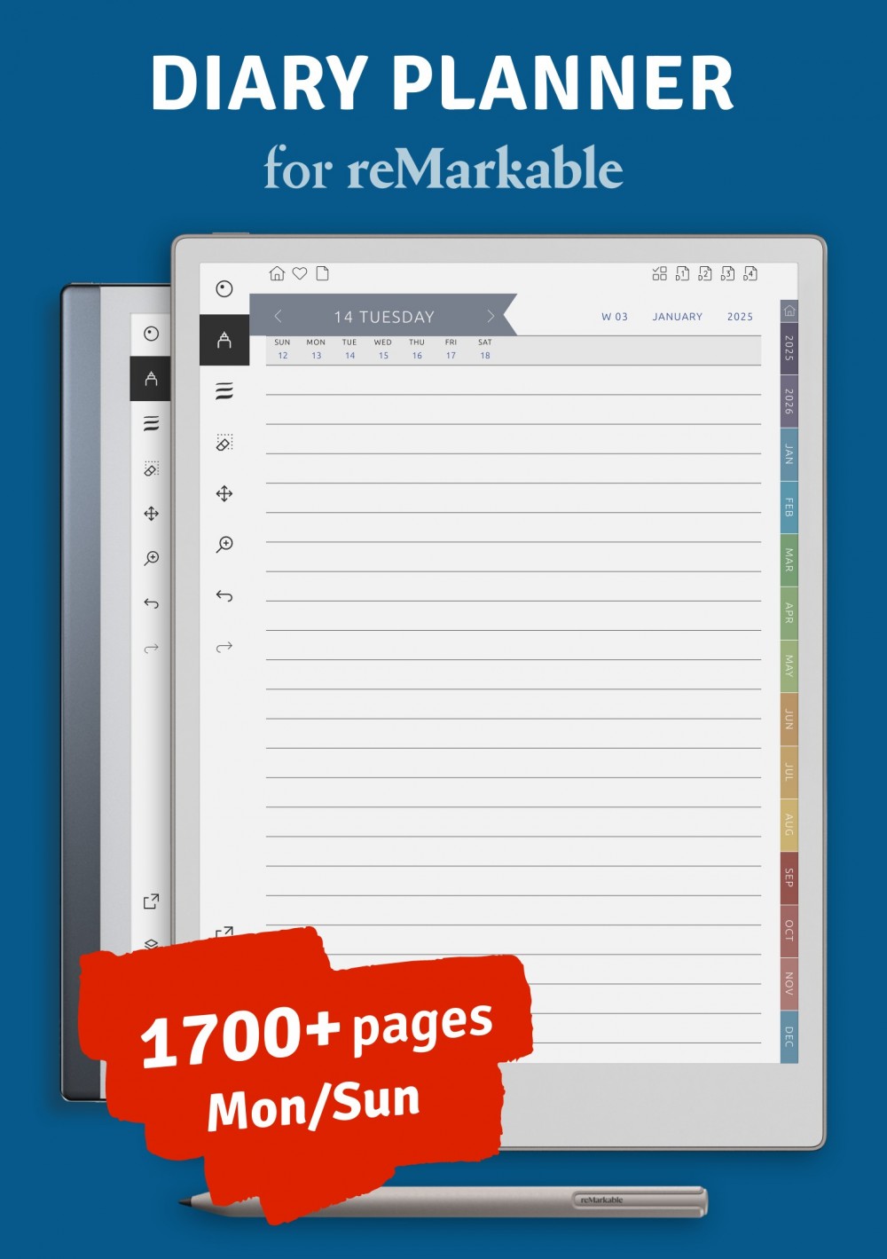 Diary Planner for reMarkable – Get Customizable Hyperlinked PDF
