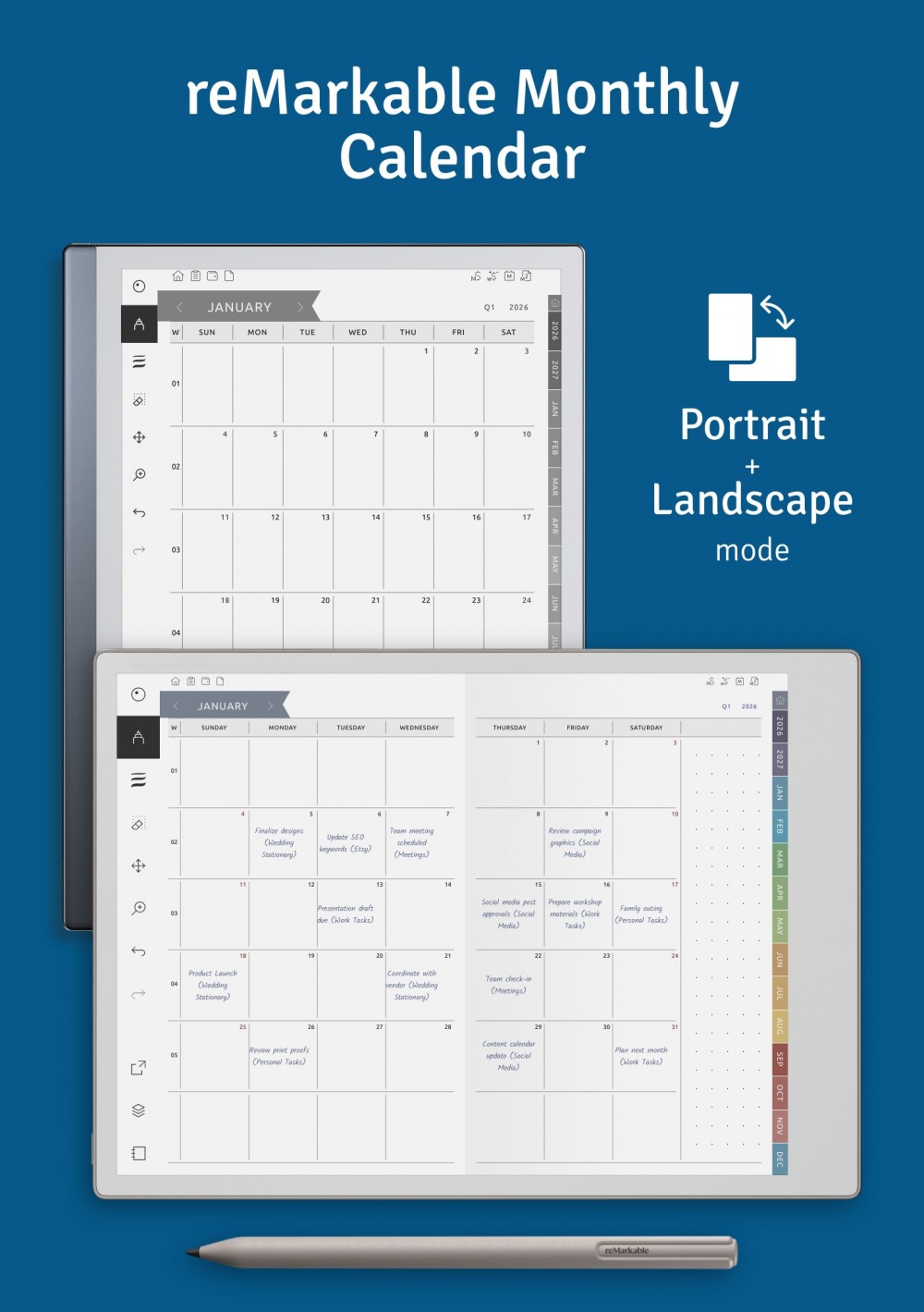 Monthly Calendar 2025 - 2030 for reMarkable